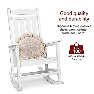 Stoog Set of 2 Outdoor Rocking Chairs, Hips Plastic Porch Rocker with 400 lbs Weight Capacity, for Backyard, Fire Pit, Lawn, Garden and Indoor (White)