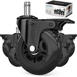 TICONN Office Chair Caster Wheels Set of with Brake 5 for Tile, Hardwood Floors and Carpets, Universal Fit for Most Chairs (Black with Brake)