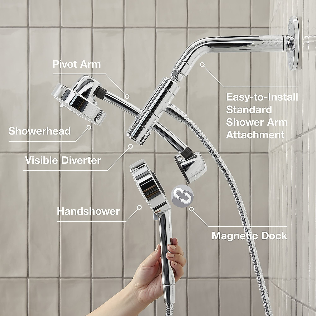 KOHLER 23218-G-CP Awaken 2-in-1 Multifunction Shower Combo Kit, Rotating Showerhead and Handshower Set, 1.75 GPM, Polished Chrome