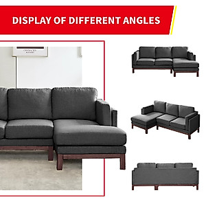 PUREMIND 84 Inches L Shaped Sectional Sofa, Convertible Sectional Couch with Reversible Chaise, Linen 3-Seat Couches with Thick Cushion for Living Room Dark Grey