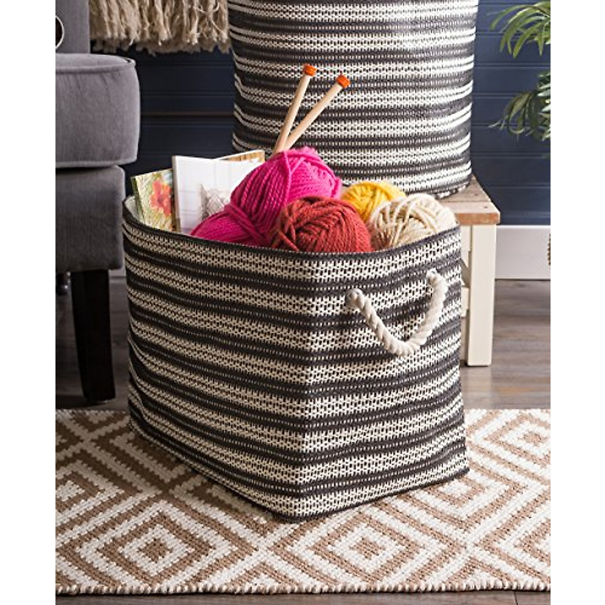 DII Woven Paper Storage Bin, Basketweave, Black & White, Medium