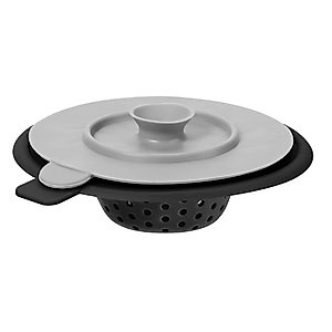 OGGI Silicone Sink Strainer & Stopper Set- Great Kitchen Sink Strainer, Silicone Drain Stopper, Sink Drain Strainer, Sink Plug 4.6˝ Diameter Rim, Black