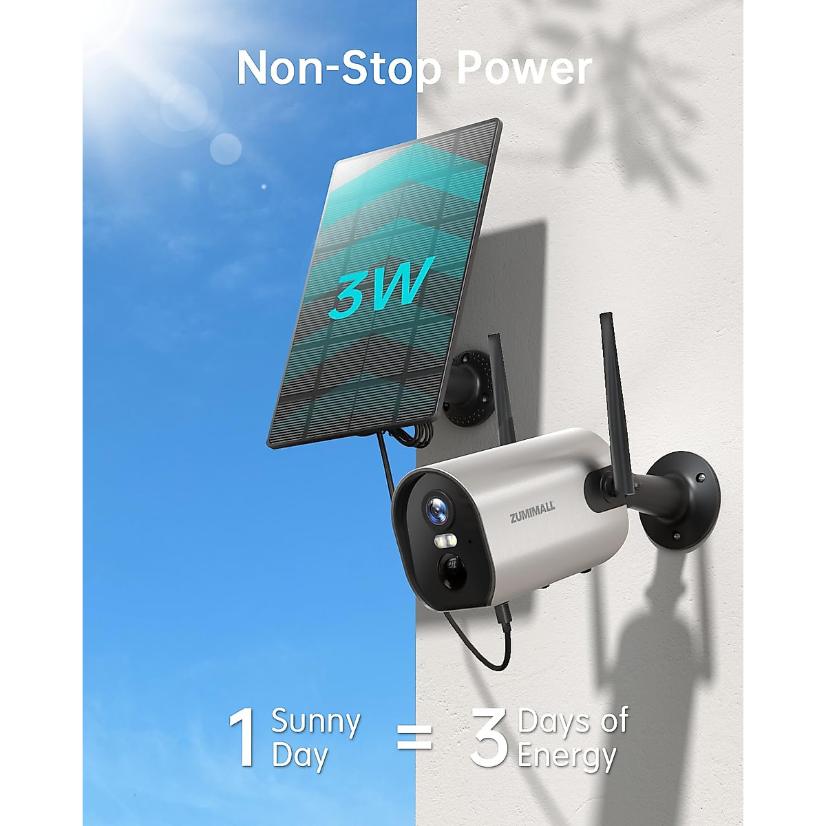 ZUMIMALL Security Cameras Wireless Outdoor - 2K Solar Powered Security Camera with 3MP Color Night Vision, Outdoor WiFi Surveillance Camera /2 Way Talk/PIR Motion Detection/Spotlight/IP66 Waterproof