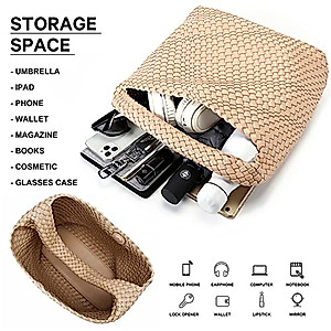 Fashion Woven Handbags Women Vegan Leather Tote Bag Large Summer Beach Travel Handbag and Purse Retro Handmade Shoulder Bag (Apricot)