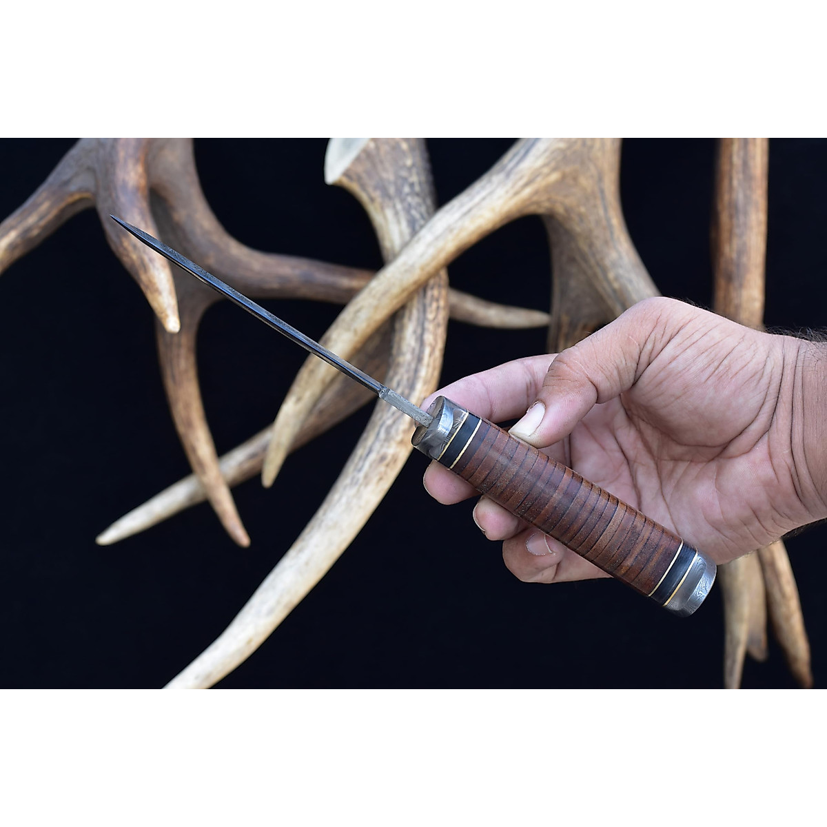 Knives Ranch Handmade Gut Hook Skinning Knife, Stack Leather Handle, Heavy-Duty Leather Sheath (Model 2173)