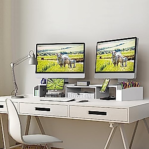 Simple Houseware Desk Dual Monitor Stand Riser with Drawer, White