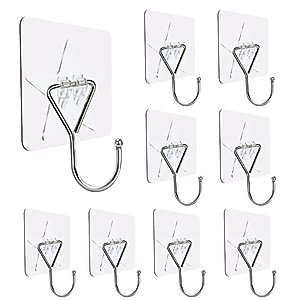 KAKAMINA 20 Pack Large Adhesive Hooks 44Ibs(Max), Large Size Wall Hooks for Hanging Heavy Duty, Transparent Wall Hangers Waterproof and Rustproof for Bathroom,Kitchen Home and Office