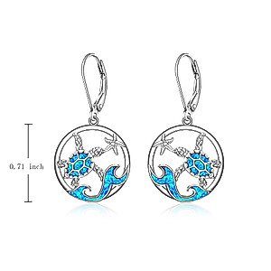 Turtle Earrings for Women Blue Opal Sea Turtle Earrings Dangle Sterling Silver 925 Hawaii Ocean Wave Starfish Jewelry Cute Friendship Mothers Day Christmas Gifts