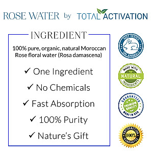 Large 4 oz 100% Pure, Organic Moroccan Rose Water Spray Face Toner, Skin Body Hair Spray, Eye Makeup Remover Alcohol Free Toner Minimizes Scar Hydrating Soothing Mist for Dry Oily Combination Skin