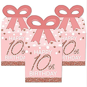 Big Dot of Happiness 10th Pink Rose Gold Birthday - Square Favor Gift Boxes - Happy Birthday Party Bow Boxes - Set of 12