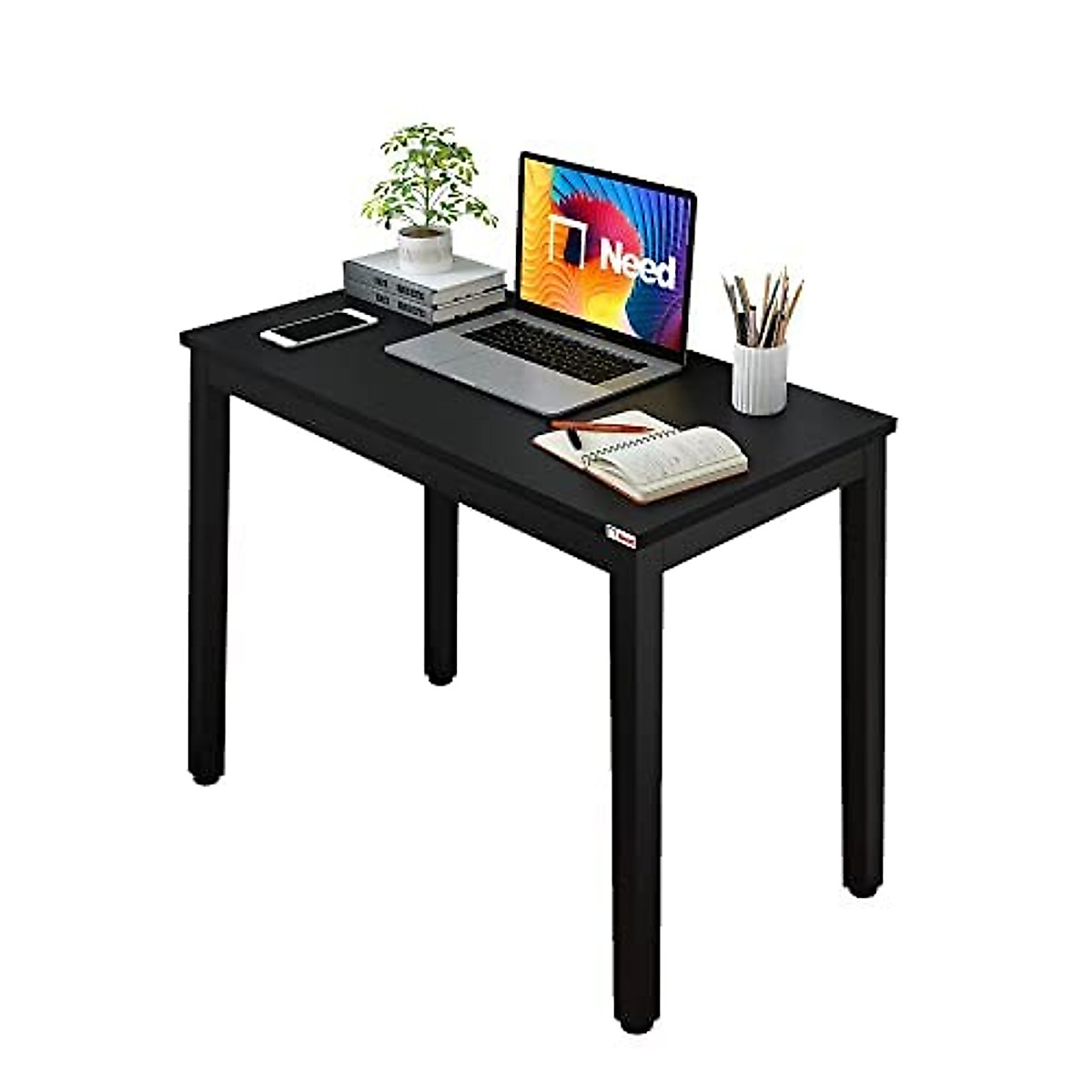 Need Small Laptop Desk for Small Space Computer Table (Black Walnut Color Desktop & Black Steel Frame) 36" Length Narrow Desk Study Table AC3CB(9045)