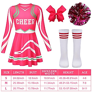 Tisancy 6 Pcs Halloween Cheerleader Costume for Girls Set Toddler Cheerleader Outfit with Pom Poms, Hair Bows and Socks (Classic Style,Large)