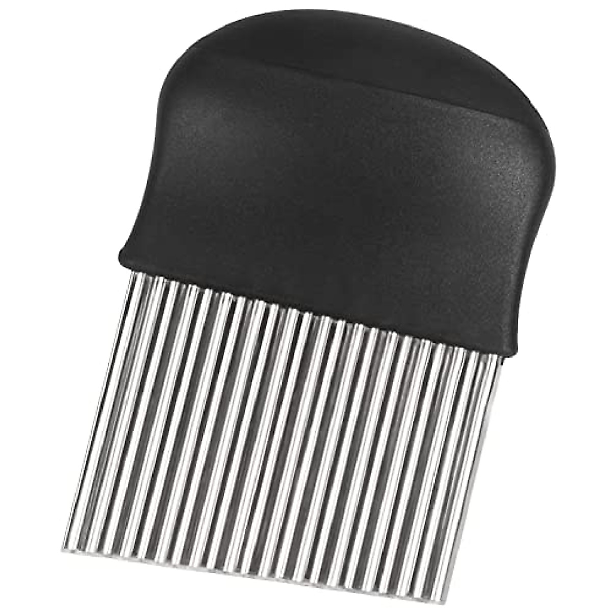 Strong Crinkle Cutter Heavy Duty French Fry Knife Thicken Stainless Steel Wavy Chopper Black Handle Durable Slicer for Potato Cucumber Veggies (Black)