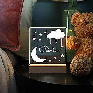 Personalized Night Light for Kids Girls Boys Customized Gifts for Baby Boy Bedroom Moon and Stars