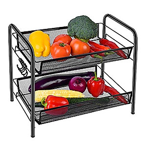 Easyhouse Spice Rack Organizer for Countertop, 2 Tier Fruits/Vegetables Storage Organizer, Standing Shelf with Mesh Baskets for Home, Kitchen, Bathroom, Office, Black