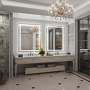 JSneijder LED Bathroom Mirror(2 Pack), 28x36 Inch Frame Mirror + 28x36 Inch Frameless Mirror