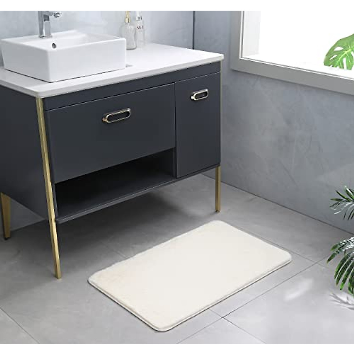 FANXINEY Fluffy Area Rugs Bathroom Soft Shaggy Fuzzy Mat Living Room Rabbit Fur Rug Carpet,16''x24''Machine Washable Non-Slip for Kitchen Bedroom Shower Kids Room 40X60cm/White