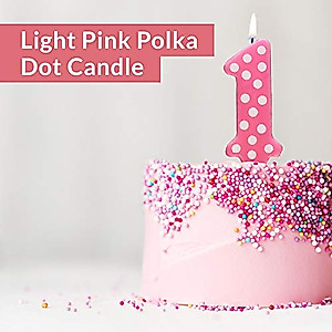 Oasis Supply Girl Polka Dot No. 1 Birthday Party Wax Candle For Cake Decorations, 3.25” Tall, Pink & White
