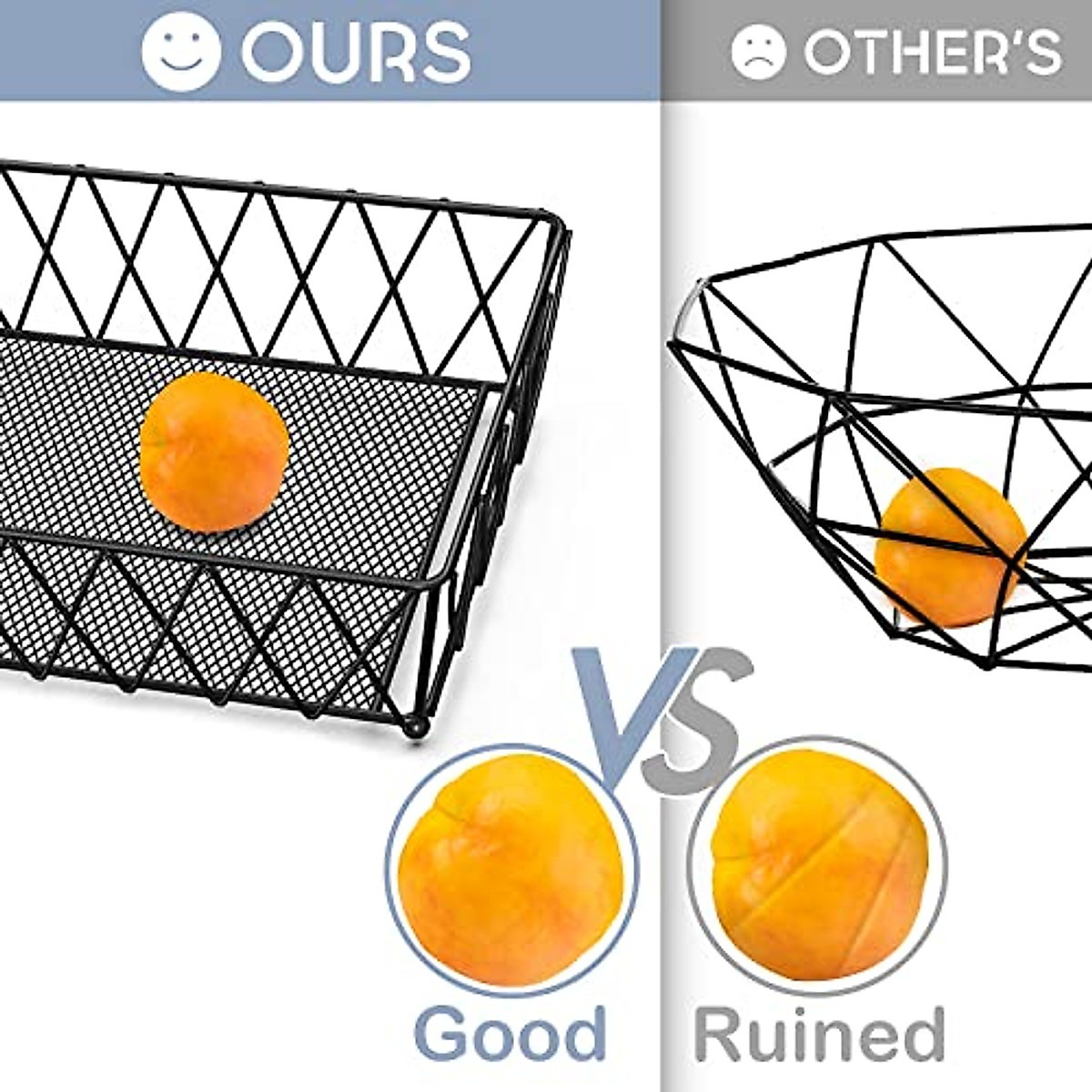 2 Tier Fruit Basket for Kitchen, Tiered Fruit Basket Kitchen Countertop Organizer, Bread Vegetable Storage Wire Metal Bowl with Banana Hanger Holder Stand, Detachable Counter Decor Black Farmhouse