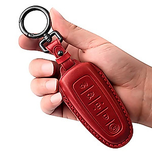 Tukellen for Ford Leather Key Fob Cover Key Shell Case for Ford C-Max Edge Escape Expedition Explorer Flex Focus Taurus Lincoln MKS MKT MKX -Red