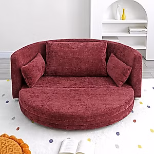 JURMALYN Foldable Sofa Bed, Folding Sleeper Couch Circular Floor Sofa Bed Futon Couch Bed Convertible Loveseat Sofa Round Sofa Couch for Balcony Living Room Dark Red