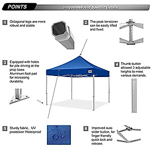 ABCCANOPY Large All Aluminum Canopy Commercial Instant Shade 10x10 Premium Series, Blue