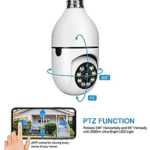 YOBANSE Light Bulb Security Camera, 360 Degree Light Bulb Camera WiFi Outdoor, 1080P Panoramic Wireless Home Surveillance Cameras, Two Way Audio, Night Vision, Smart Motion Detection and Alarm E27