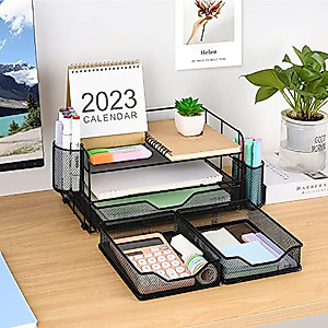 gianotter 3 Tier Desk Drawer Organizer, Office Desk Organizers and Accessories with 2 Pen Holder, Desk Accessories & Workspace Organizers for Home Office Supplies (Black)