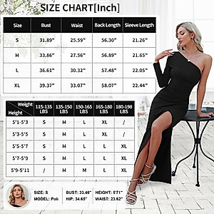 Sarin Mathews Womens One Shoulder Long Sleeve Cocktail Dresses Sexy Bodycon Ruched Wrap Split Party Formal Long Dress Black S