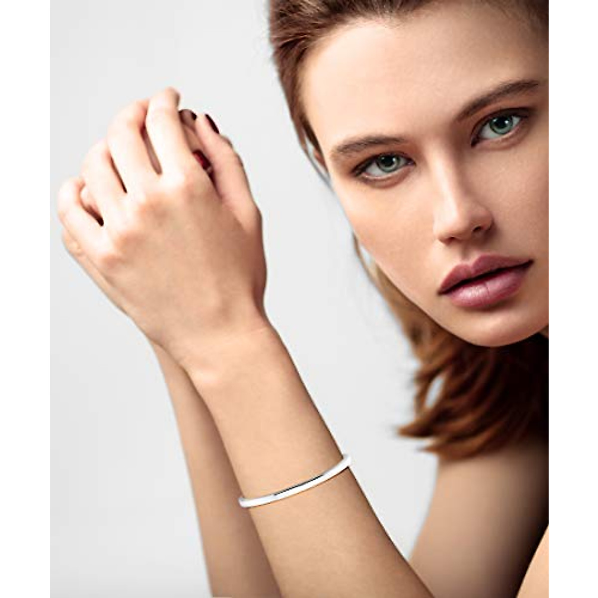 Miabella 925 Sterling Silver or 18Kt Yellow Gold Over Silver Italian 4mm Squared Cuff Polished Bangle Bracelet for Women Men Bracelet Made in Italy (sterling silver, 8 Inch)