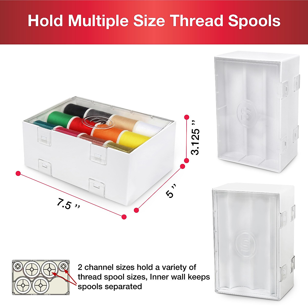 SINGER Double-Sided Thread Spool Organizer - Clear Storage Sewing Box for Embroidery, Craft Room Organization, Stackable Storage Container for Craft & Sewing, Thread Box Storage, Craft Organizer