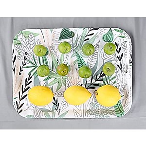 FlosSolis 15.1"x11.3" Serving Tray Set of 2 Leaf Design, Melamine Rectangular Serving Tray/Platters Stackable Sturdy and Easy Clean for Serving Serving Food,Fruit,Desserts,Breakfast,Meals,BPA Free