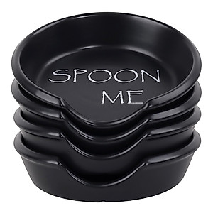 BosilunLife Kitchen Spoon Rest - Ceramic Spoon Rest for Stove Top Small Coffee Spoon Rest Cute Spoon Holder for Kitchen Counter Cooking Utensil Rest for Countertop, Set of 4, Black