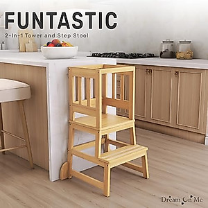 Dream On Me 2-in-1 Funtastic Tower and Step Stool, Easy to Assemble, Multi-Purpose Stool with Non-Toxic Paint Finish, Made of Solid Pinewood, Natural