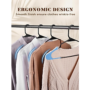 HOUSE DAY Black Plastic Hangers 50 Pack with 20 Pack Hanger Connector Hooks, Premium Slim Clothes Notched Hangers Space Saving, Heavy Duty Closet Hangers for Coat, Suit, Shirt, Dress