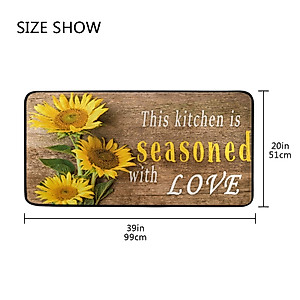 Sunflowers Love Wooden Kitchen Rugs Floor Mat Anti Fatigue Kitchen Mats Non Skid Washable Bath Rug Runner Doormats Carpet Sink Mat Home Decor 39 X 20 inch
