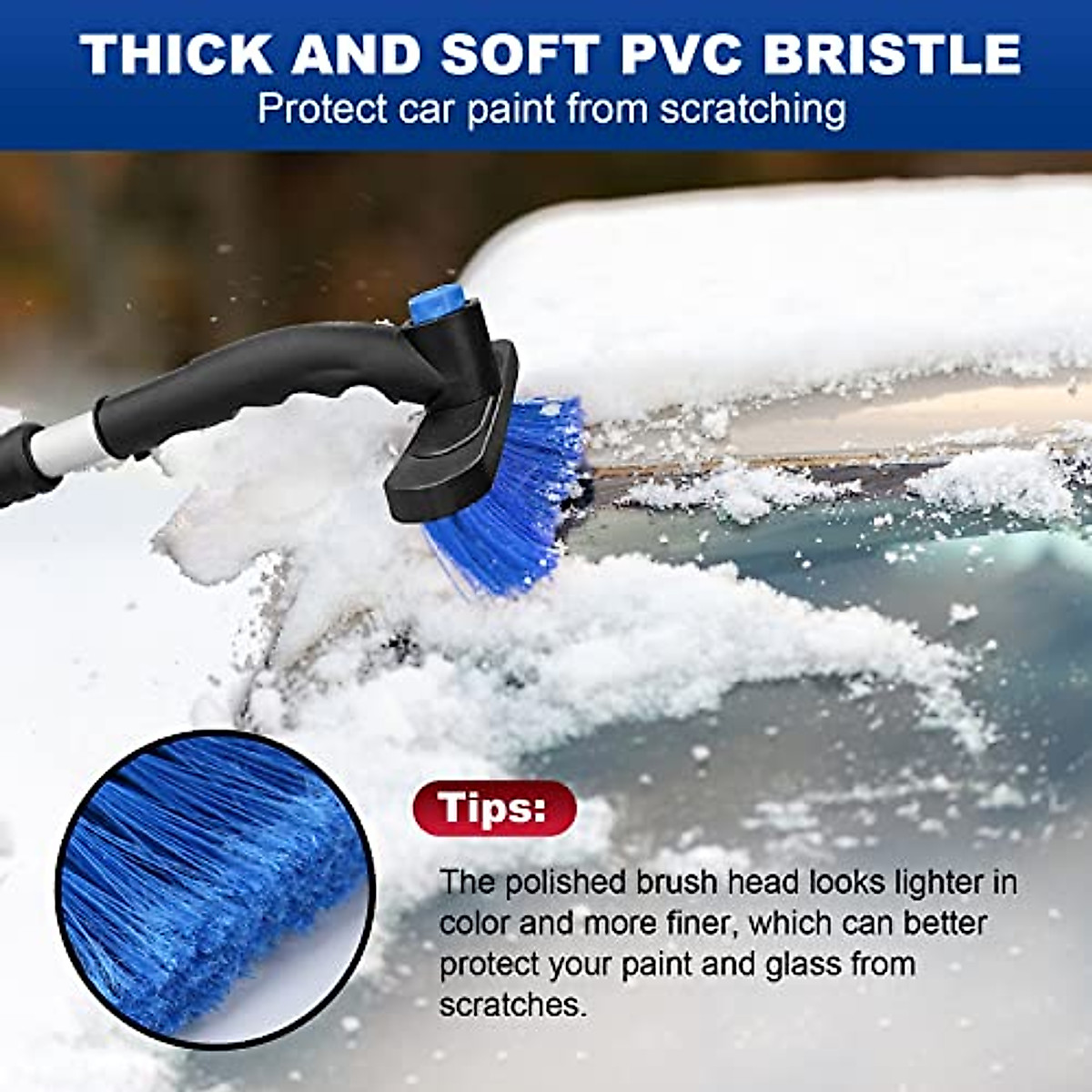 34" Extendable Ice Scrapers for Car Windshield 2-in-1 Snow Brush for Car Snow Scraper for Car Snow Scraper and Drush with Ergonomic Foam Grip for Cars, Trucks, SUVs with 360° Pivoting Brush Head