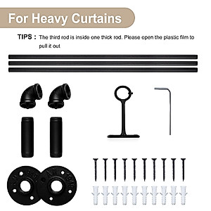 1 Inch Industrial Curtain Rod, Curtain Rods for Windows 66 to 120, Pipe Wrap Around Curtain Rod, Indoor/Outdoor Curtain Rod, Room Divider Curtain Rod, Blackout Curtain Rod 72-144 Inch: Black