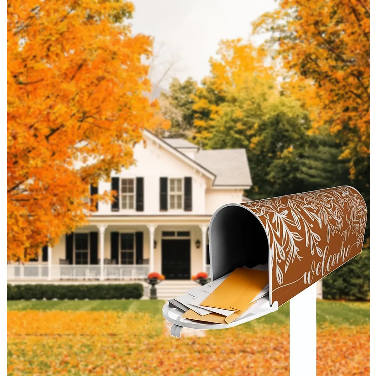 EKOREST Fall Mailbox Covers Magnetic Standard Size 18"x21",Seasonal Welcome Fall Leaves Mailbox Wraps,Autumn Thanksgiving Post Letter Box Cover for Outdoor Décor