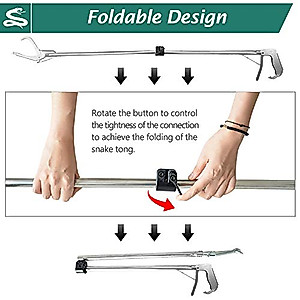 IC ICLOVER Snake Tong 52’’ Heavy Duty Professional Foldable Stainless Steel Snake Catcher Tools Reptile Grabber with Spring, Serrated Jaw, Self Lock Design-Perfect for Moving Rattle Snakes Reptiles