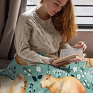Floral Capybaras Blanket | Funny Gift for Cabybara Lover | 40"x50" Cute Capybara Flannel Blanket for Boys Girls| Capybaras Plush Blanket Decor for Couch Sofa Bedroom | Cabybara Lover Gift