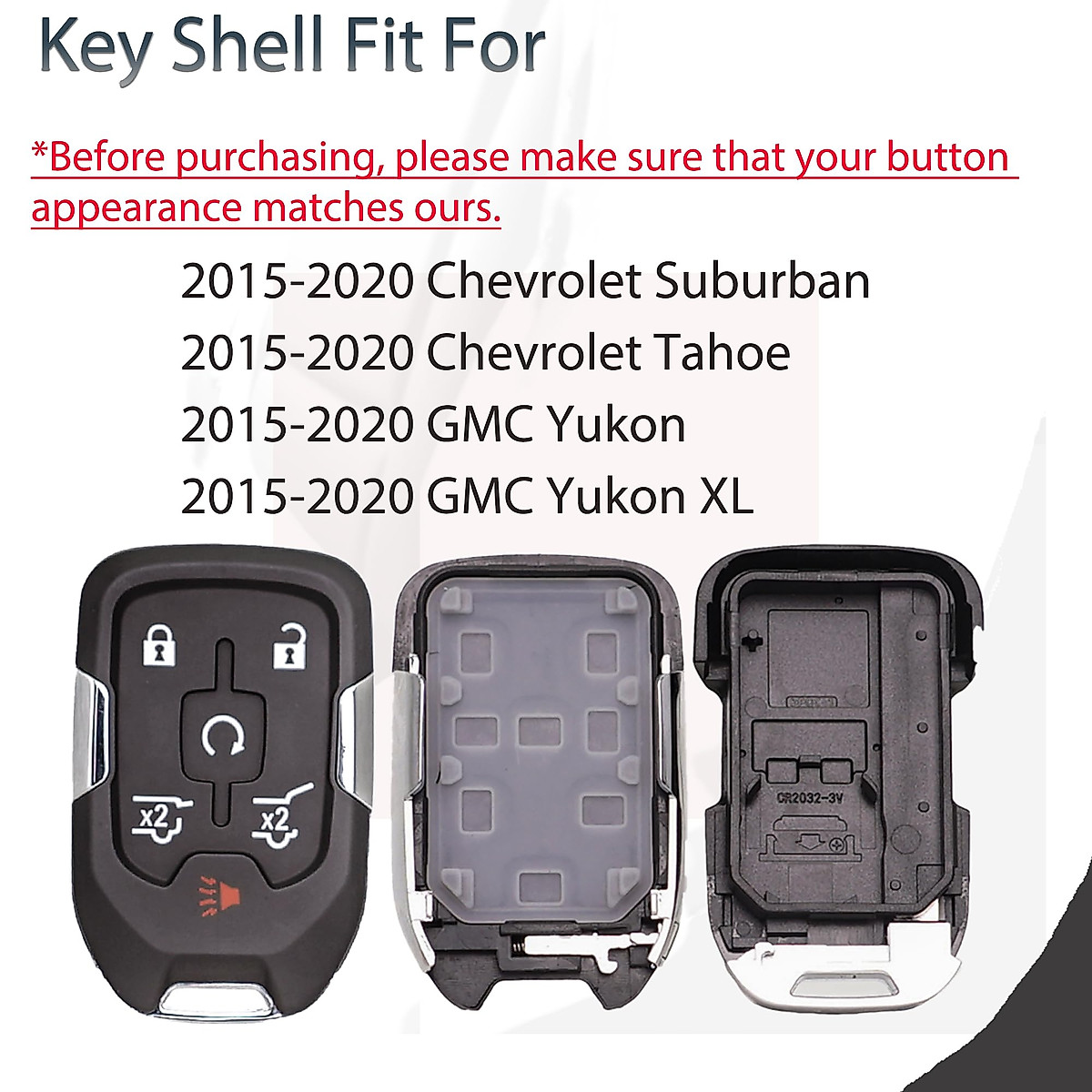 SUPALAND Key Fob Shell Case Replacement Fits for Chevy Suburban Tahoe GMC Yukon 2015 2016 2017 2018 2019 2020 Keyless Entry Smart Remote Control 6 Button Pad Outer Cover