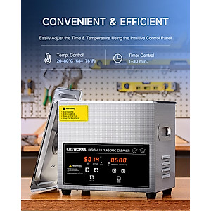 CREWORKS 3L Ultrasonic Cleaner, 0.8 gal Digital Sonic Cavitation Machine, 120W Stainless Steel Professional Jewelry Cleaner for Cleaning Tool Watch Glasses Retainer Denture Parts with Heater & Timer