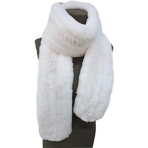 XUYUZUAU Women's Real Rex Rabbit Knitted Hair Scarf Neckerchief (White)