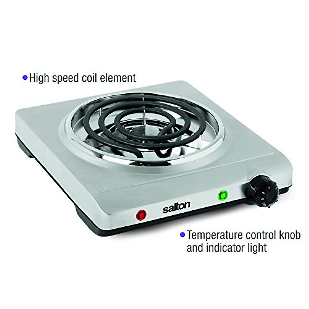 Salton Single Stainless Steel Coil Portable Electric Cooktop, 1.36 kg, Stainless