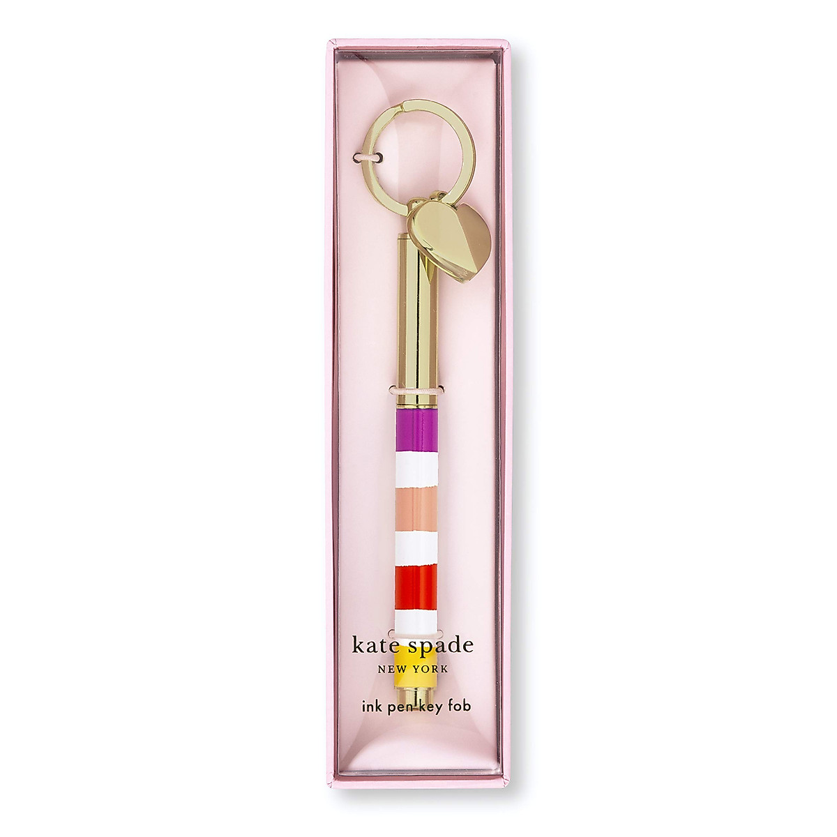 Kate Spade New York Metal Ink Pen Key Fob, Black Ink Ballpoint Keychain Pen (Candy Stripe)