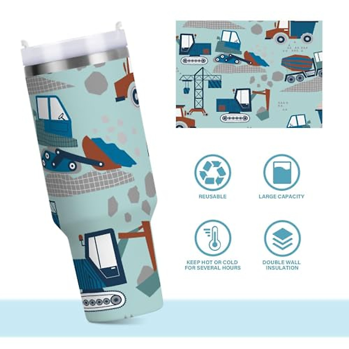 ARGTILDN 30 oz Tumbler Excavator Crane Tractor Insulated Travel Mug with Handle and Straw Lid Stainless Steel Vacuum Coffee Cup Tea Beverage Container Water Bottles for Car Sports office