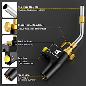 Propane Torch Head High Intensity MAPP Gas Torch Kit MAP Pro Trigger Start Torch Head for Propane MAPP MAP/PRO Tank Welding Soldering Stripping Paint Searing Steak