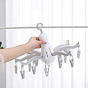 XIGUI Foldable Clip and Drip Hanger, Folding Portable Underwear Hangers Hanging Drying Rack, 8-Claw Octopus Hanging Dryer with 16 Clips Small Hanger, Simple to fold up and Place