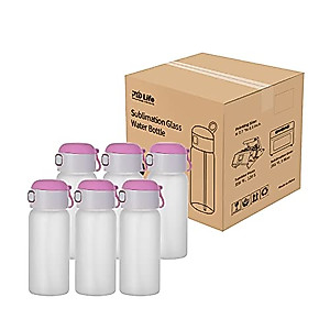 PYD Life Sublimation Glass Blanks Water Bottle 15 OZ Frosted Sippy Up Tumbler Cups with Pink Pop Lid and Straw for Tumbler Heat Press 6 Pack
